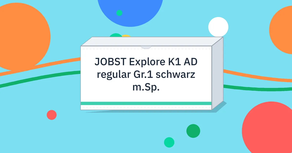 Symbolbild: Packung mit der Aufschrift JOBST Explore K1 AD regular Gr.1 schwarz m.Sp. (PZN 11021695) – Verfügbarkeit und Bezug in Apotheken in Frankfurt am Main