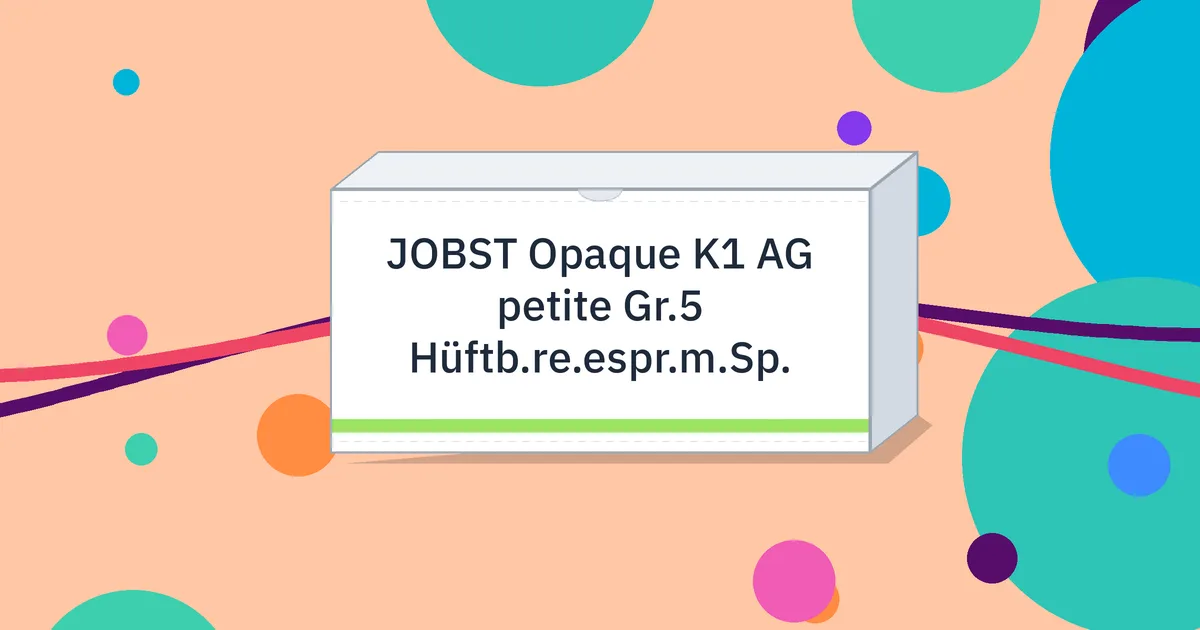 Symbolbild: Packung mit der Aufschrift JOBST Opaque K1 AG petite Gr.5 Hüftb.re.espr.m.Sp. (PZN 16274001) – Verfügbarkeit und Bezug in Apotheken in Frankfurt am Main