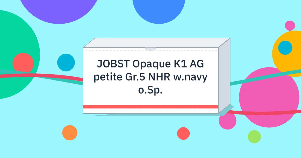 Symbolbild: Packung mit der Aufschrift JOBST Opaque K1 AG petite Gr.5 NHR w.navy o.Sp. (PZN 13088539) – Verfügbarkeit und Bezug in Apotheken in Frankfurt am Main