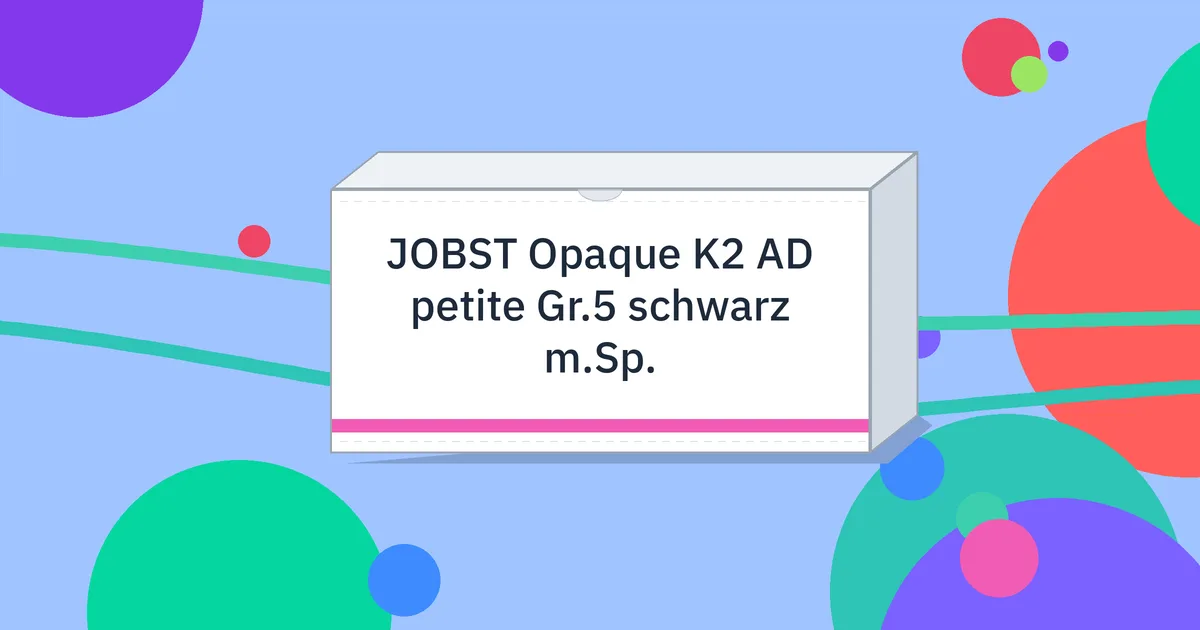 Symbolbild: Packung mit der Aufschrift JOBST Opaque K2 AD petite Gr.5 schwarz m.Sp. (PZN 11252199) – Verfügbarkeit und Bezug in Apotheken in Frankfurt am Main