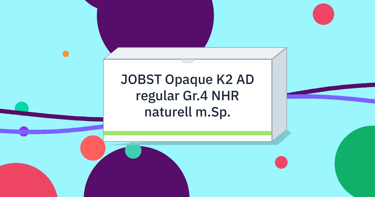 Symbolbild: Packung mit der Aufschrift JOBST Opaque K2 AD regular Gr.4 NHR naturell m.Sp. (PZN 13110575) – Verfügbarkeit und Bezug in Apotheken in Frankfurt am Main