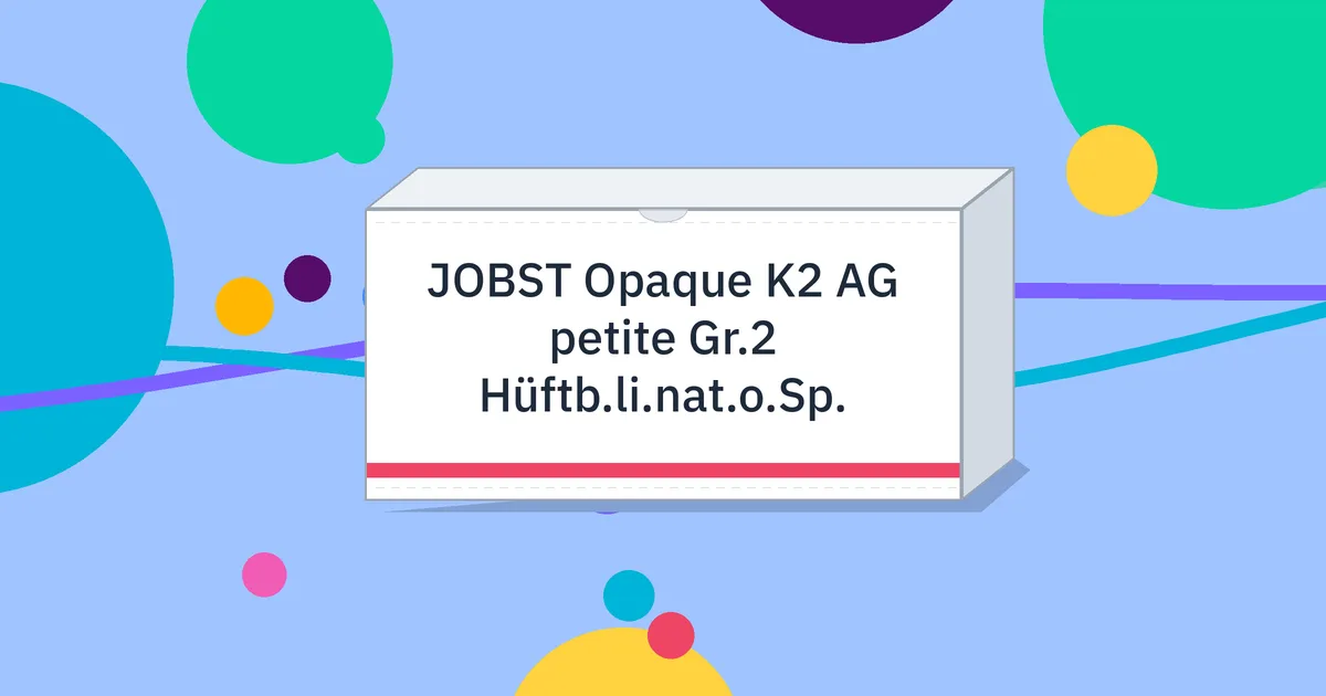 Symbolbild: Packung mit der Aufschrift JOBST Opaque K2 AG petite Gr.2 Hüftb.li.nat.o.Sp. (PZN 13114024) – Verfügbarkeit und Bezug in Apotheken in Frankfurt am Main