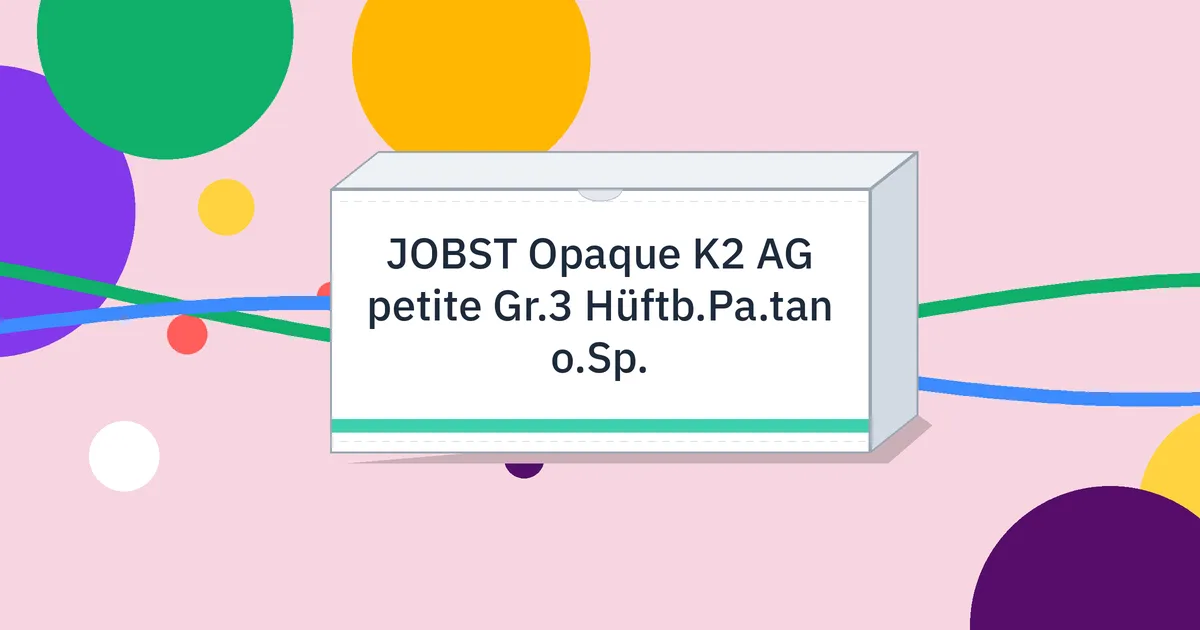 Symbolbild: Packung mit der Aufschrift JOBST Opaque K2 AG petite Gr.3 Hüftb.Pa.tan o.Sp. (PZN 16288233) – Verfügbarkeit und Bezug in Apotheken in Frankfurt am Main