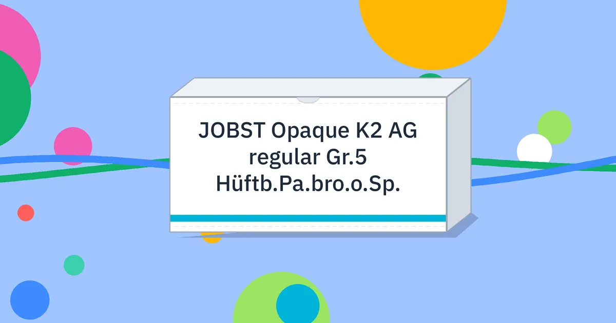Symbolbild: Packung mit der Aufschrift JOBST Opaque K2 AG regular Gr.5 Hüftb.Pa.bro.o.Sp. (PZN 13116744) – Verfügbarkeit und Bezug in Apotheken in Frankfurt am Main