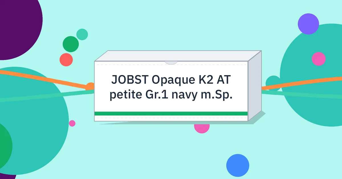 Symbolbild: Packung mit der Aufschrift JOBST Opaque K2 AT petite Gr.1 navy m.Sp. (PZN 13119493) – Verfügbarkeit und Bezug in Apotheken in Frankfurt am Main
