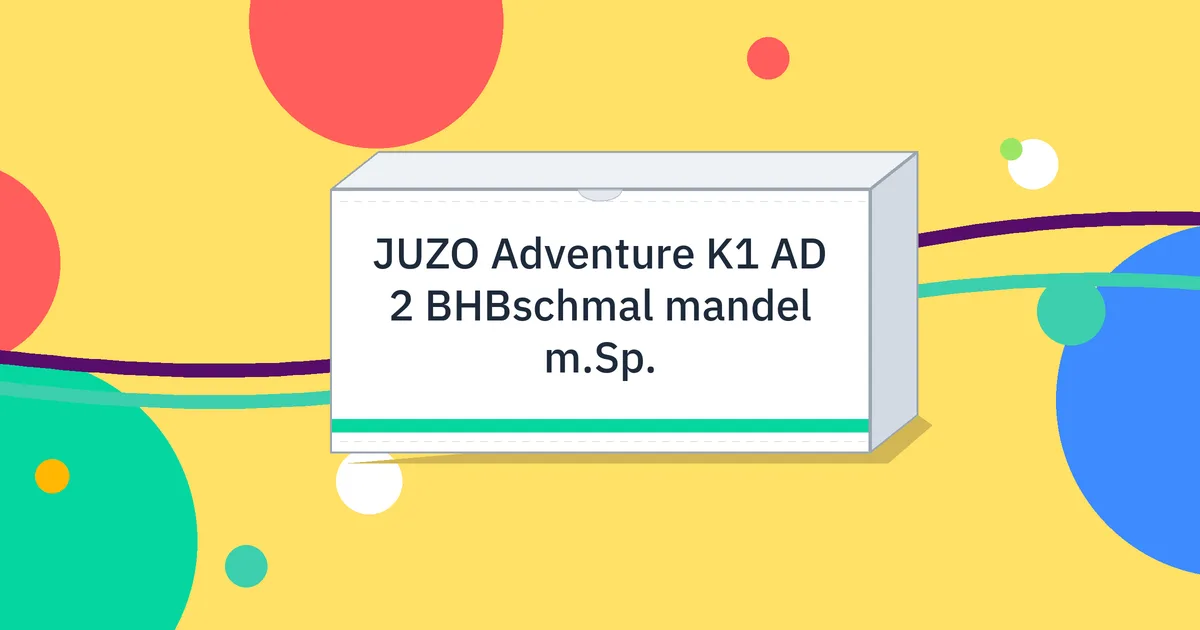 Symbolbild: Packung mit der Aufschrift JUZO Adventure K1 AD 2 BHBschmal mandel m.Sp. (PZN 15495786) – Verfügbarkeit und Bezug in Apotheken in Frankfurt am Main