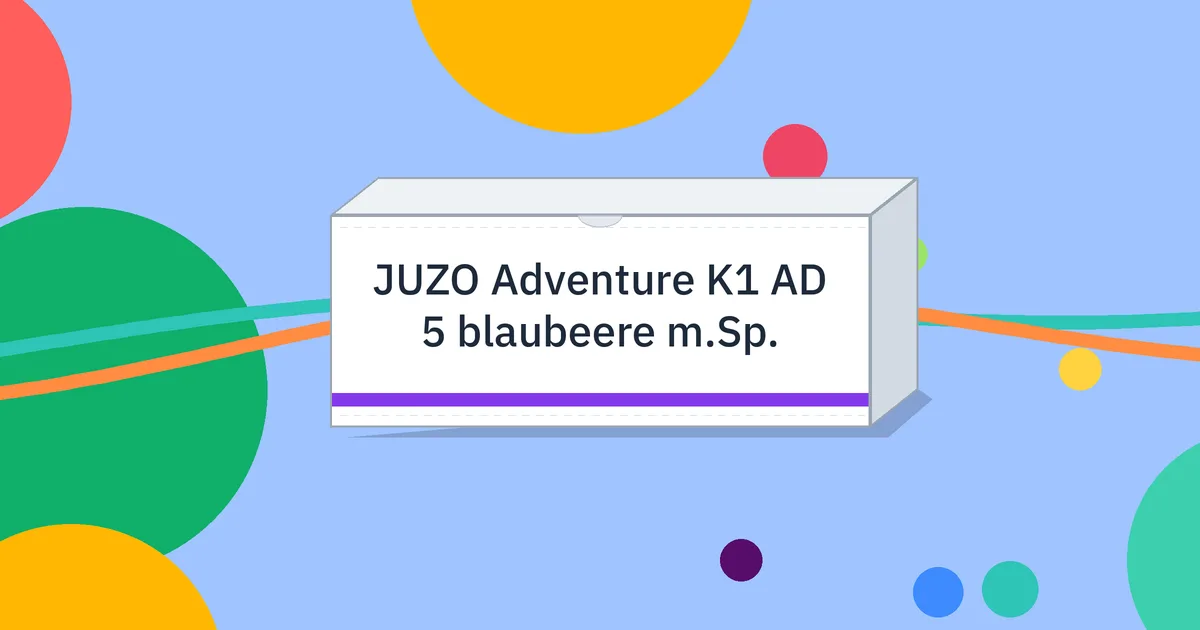 Symbolbild: Packung mit der Aufschrift JUZO Adventure K1 AD 5 blaubeere m.Sp. (PZN 16344581) – Verfügbarkeit und Bezug in Apotheken in Frankfurt am Main