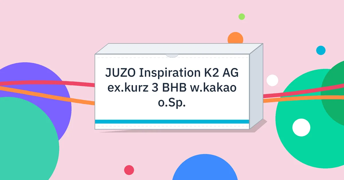 Symbolbild: Packung mit der Aufschrift JUZO Inspiration K2 AG ex.kurz 3 BHB w.kakao o.Sp. (PZN 14852296) – Verfügbarkeit und Bezug in Apotheken in Frankfurt am Main