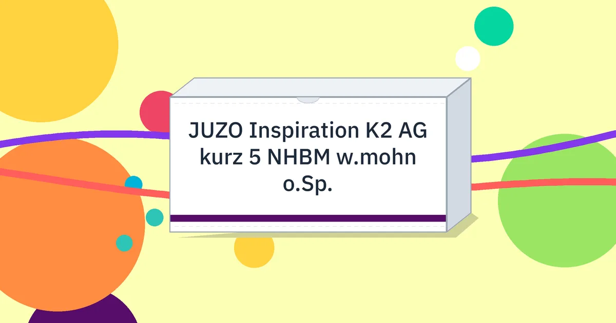 Symbolbild: Packung mit der Aufschrift JUZO Inspiration K2 AG kurz 5 NHBM w.mohn o.Sp. (PZN 14922996) – Verfügbarkeit und Bezug in Apotheken in Frankfurt am Main