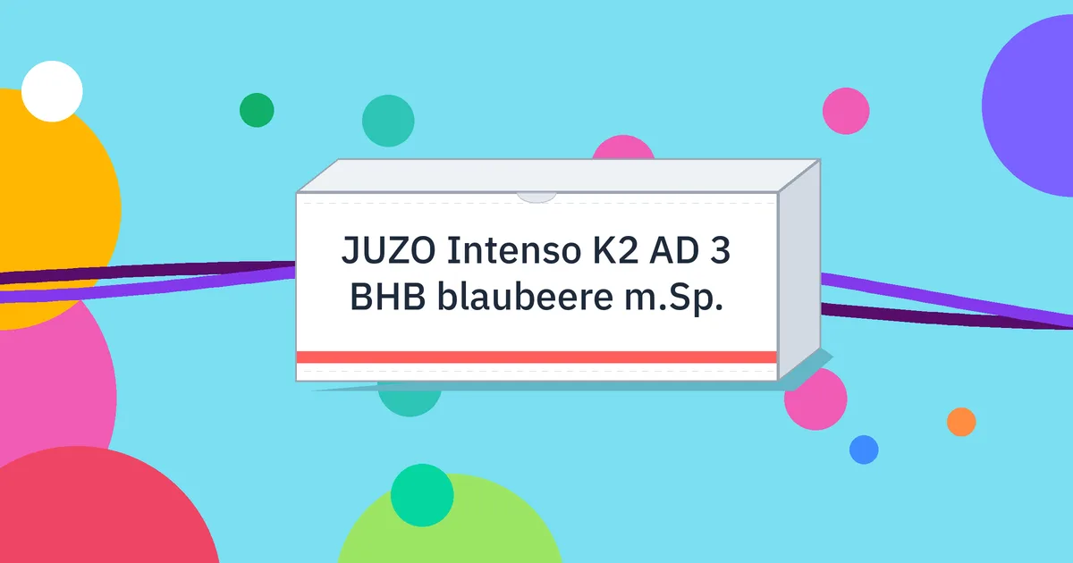 Symbolbild: Packung mit der Aufschrift JUZO Intenso K2 AD 3 BHB blaubeere m.Sp. (PZN 18613370) – Verfügbarkeit und Bezug in Apotheken in Frankfurt am Main