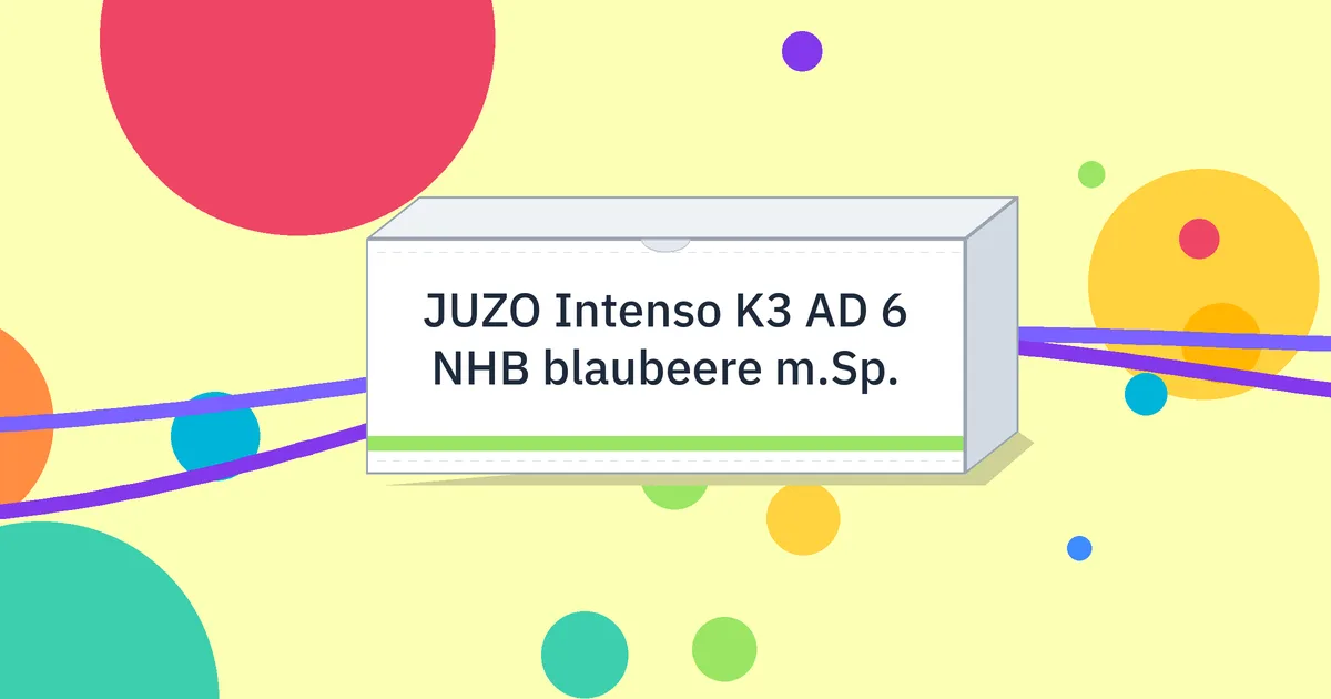 Symbolbild: Packung mit der Aufschrift JUZO Intenso K3 AD 6 NHB blaubeere m.Sp. (PZN 18630983) – Verfügbarkeit und Bezug in Apotheken in Frankfurt am Main