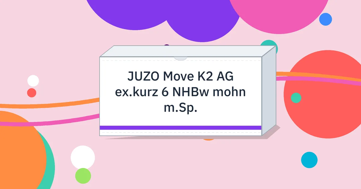 Symbolbild: Packung mit der Aufschrift JUZO Move K2 AG ex.kurz 6 NHBw mohn m.Sp. (PZN 18562661) – Verfügbarkeit und Bezug in Apotheken in Frankfurt am Main