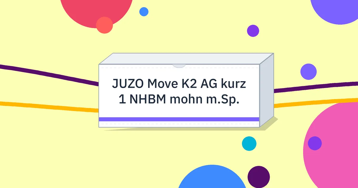 Symbolbild: Packung mit der Aufschrift JUZO Move K2 AG kurz 1 NHBM mohn m.Sp. (PZN 18558903) – Verfügbarkeit und Bezug in Apotheken in Frankfurt am Main
