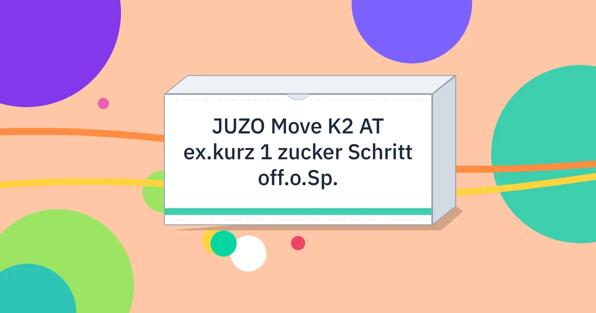 Symbolbild: Packung mit der Aufschrift JUZO Move K2 AT ex.kurz 1 zucker Schritt off.o.Sp. (PZN 20672569) – Verfügbarkeit und Bezug in Apotheken in Frankfurt am Main