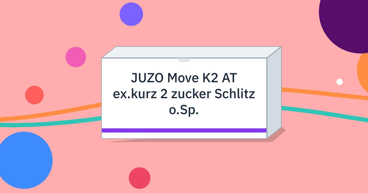 Symbolbild: Packung mit der Aufschrift JUZO Move K2 AT ex.kurz 2 zucker Schlitz o.Sp. (PZN 20673066) – Verfügbarkeit und Bezug in Apotheken in Frankfurt am Main
