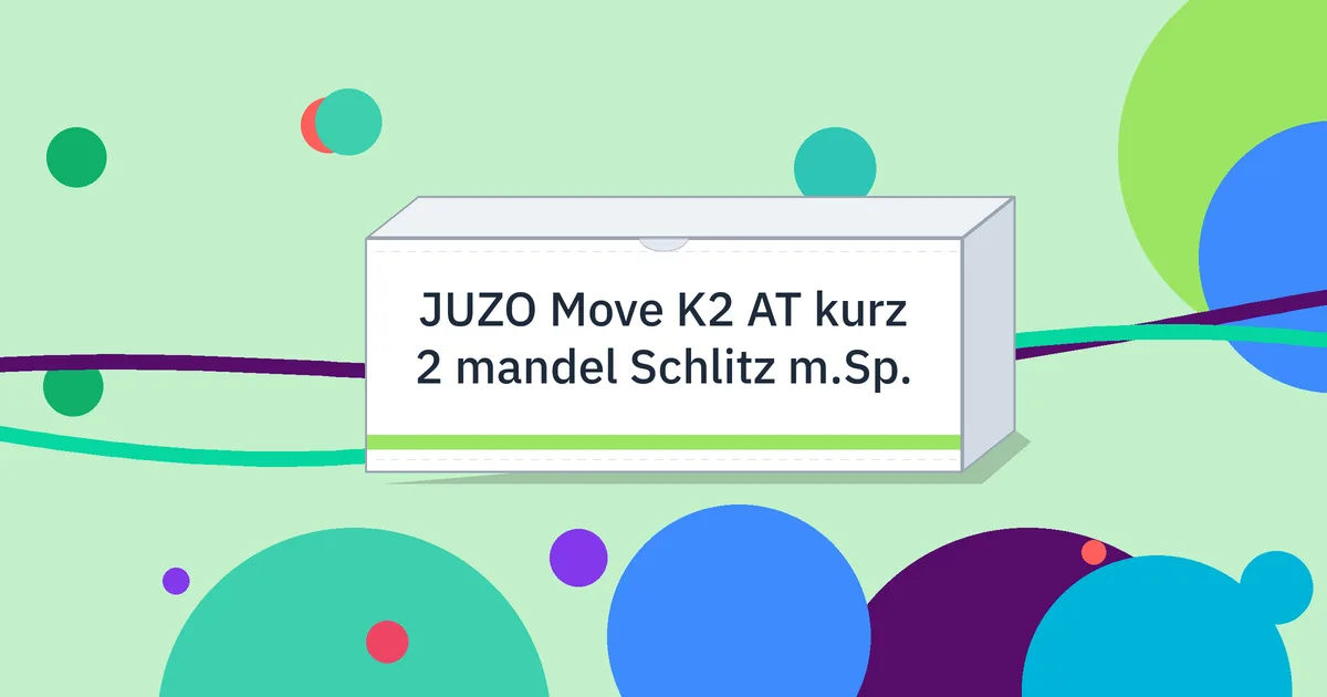 Symbolbild: Packung mit der Aufschrift JUZO Move K2 AT kurz 2 mandel Schlitz m.Sp. (PZN 20674999) – Verfügbarkeit und Bezug in Apotheken in Frankfurt am Main