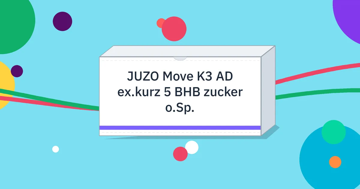 Symbolbild: Packung mit der Aufschrift JUZO Move K3 AD ex.kurz 5 BHB zucker o.Sp. (PZN 18570287) – Verfügbarkeit und Bezug in Apotheken in Frankfurt am Main