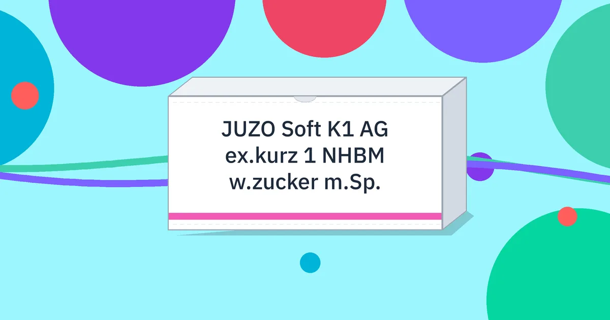 Symbolbild: Packung mit der Aufschrift JUZO Soft K1 AG ex.kurz 1 NHBM w.zucker m.Sp. (PZN 15016998) – Verfügbarkeit und Bezug in Apotheken in Frankfurt am Main