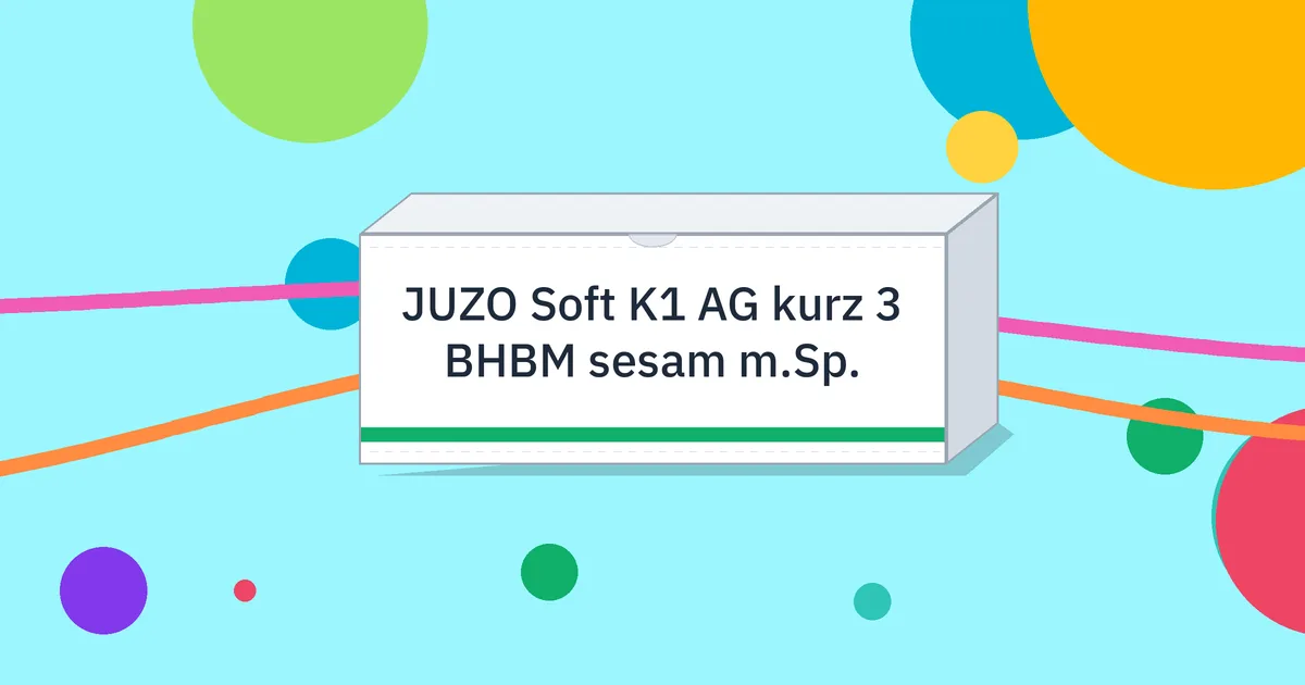Symbolbild: Packung mit der Aufschrift JUZO Soft K1 AG kurz 3 BHBM sesam m.Sp. (PZN 14855604) – Verfügbarkeit und Bezug in Apotheken in Frankfurt am Main