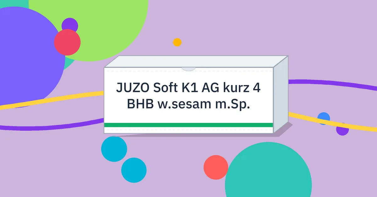 Symbolbild: Packung mit der Aufschrift JUZO Soft K1 AG kurz 4 BHB w.sesam m.Sp. (PZN 14838066) – Verfügbarkeit und Bezug in Apotheken in Frankfurt am Main