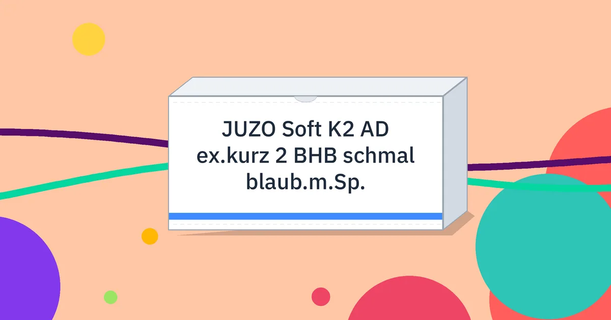 Symbolbild: Packung mit der Aufschrift JUZO Soft K2 AD ex.kurz 2 BHB schmal blaub.m.Sp. (PZN 15466483) – Verfügbarkeit und Bezug in Apotheken in Frankfurt am Main