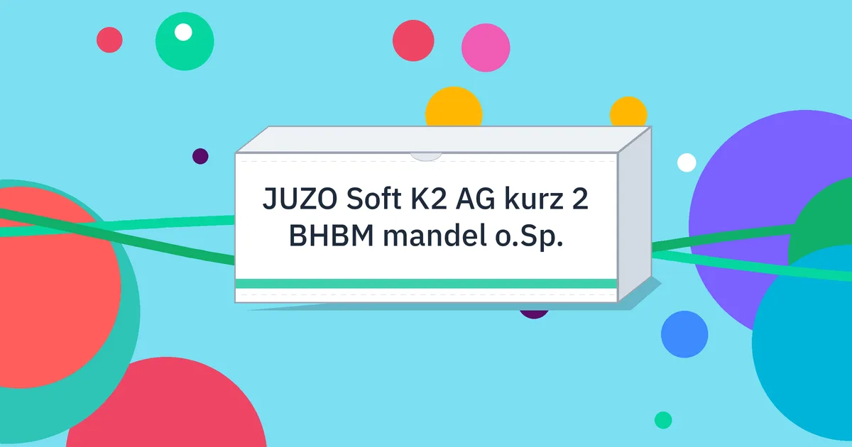 Symbolbild: Packung mit der Aufschrift JUZO Soft K2 AG kurz 2 BHBM mandel o.Sp. (PZN 14861757) – Verfügbarkeit und Bezug in Apotheken in Frankfurt am Main