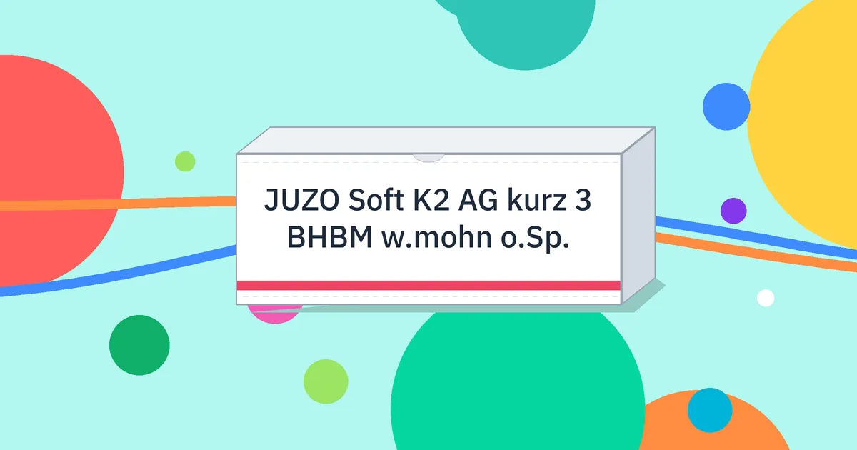 Symbolbild: Packung mit der Aufschrift JUZO Soft K2 AG kurz 3 BHBM w.mohn o.Sp. (PZN 14869718) – Verfügbarkeit und Bezug in Apotheken in Frankfurt am Main