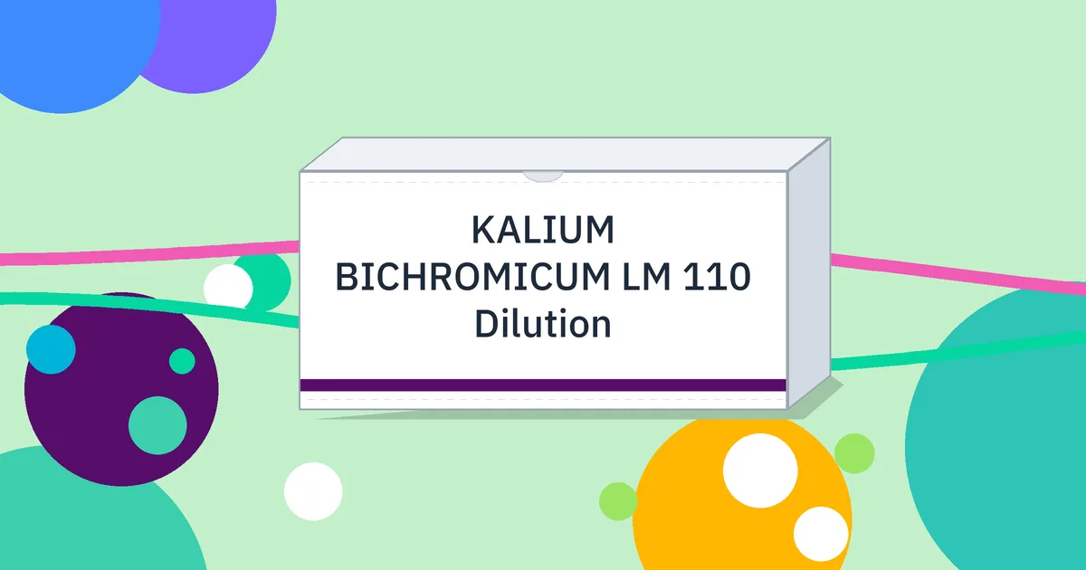 Symbolbild: Packung mit der Aufschrift KALIUM BICHROMICUM LM 110 Dilution (PZN 12917732) – Verfügbarkeit und Bezug in Apotheken in Frankfurt am Main