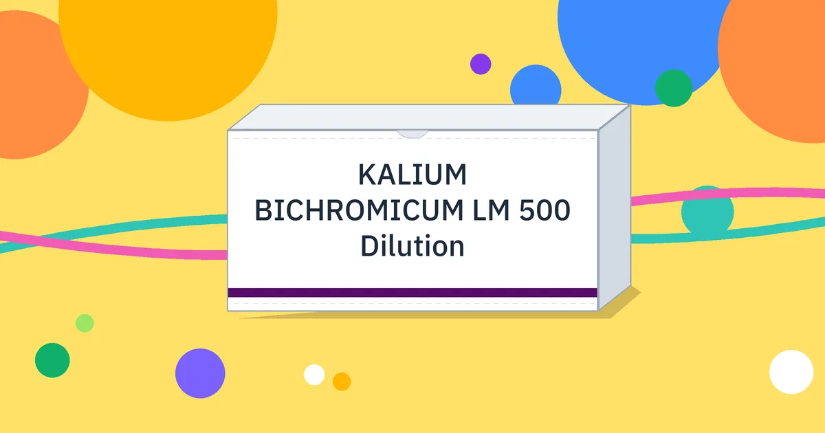 Symbolbild: Packung mit der Aufschrift KALIUM BICHROMICUM LM 500 Dilution (PZN 13693654) – Verfügbarkeit und Bezug in Apotheken in Frankfurt am Main