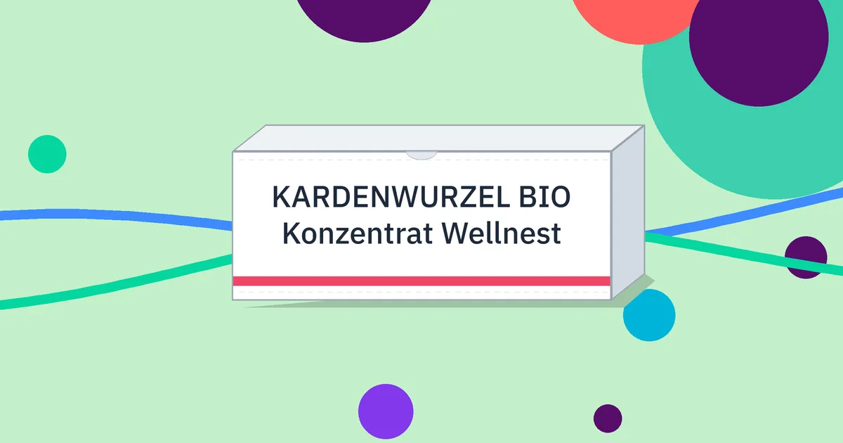 Symbolbild: Packung mit der Aufschrift KARDENWURZEL BIO Konzentrat Wellnest (PZN 08458566) – Verfügbarkeit und Bezug in Apotheken in Frankfurt am Main