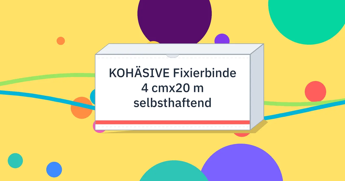 Symbolbild: Packung mit der Aufschrift KOHÄSIVE Fixierbinde 4 cmx20 m selbsthaftend (PZN 17542633) – Verfügbarkeit und Bezug in Apotheken in Frankfurt am Main
