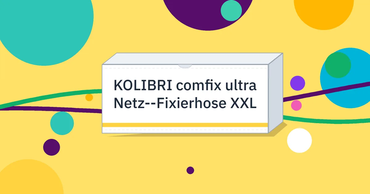 Symbolbild: Packung mit der Aufschrift KOLIBRI comfix ultra Netz--Fixierhose XXL (PZN 12498910) – Verfügbarkeit und Bezug in Apotheken in Frankfurt am Main