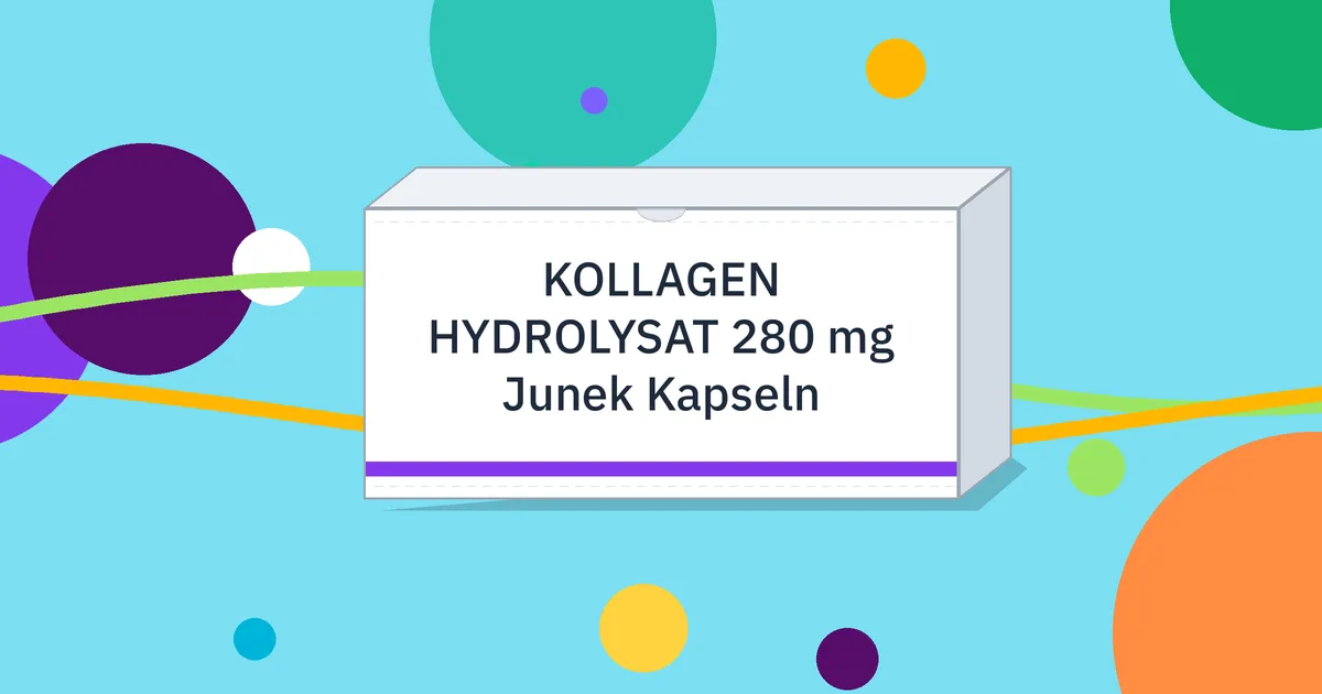 Symbolbild: Packung mit der Aufschrift KOLLAGEN HYDROLYSAT 280 mg Junek Kapseln (PZN 09325011) – Verfügbarkeit und Bezug in Apotheken in Frankfurt am Main