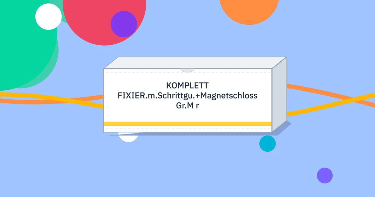 Symbolbild: Packung mit der Aufschrift KOMPLETT FIXIER.m.Schrittgu.+Magnetschloss Gr.M r (PZN 11573064) – Verfügbarkeit und Bezug in Apotheken in Frankfurt am Main