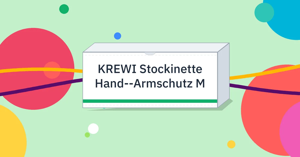 Symbolbild: Packung mit der Aufschrift KREWI Stockinette Hand--Armschutz M (PZN 17301869) – Verfügbarkeit und Bezug in Apotheken in Frankfurt am Main