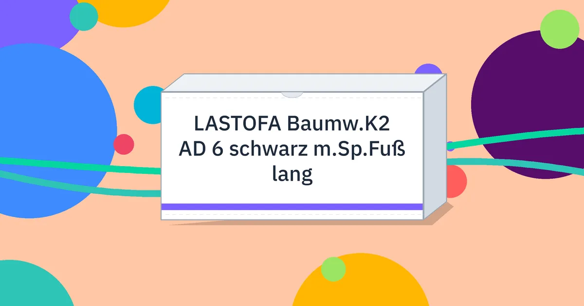 Symbolbild: Packung mit der Aufschrift LASTOFA Baumw.K2 AD 6 schwarz m.Sp.Fuß lang (PZN 01944068) – Verfügbarkeit und Bezug in Apotheken in Frankfurt am Main