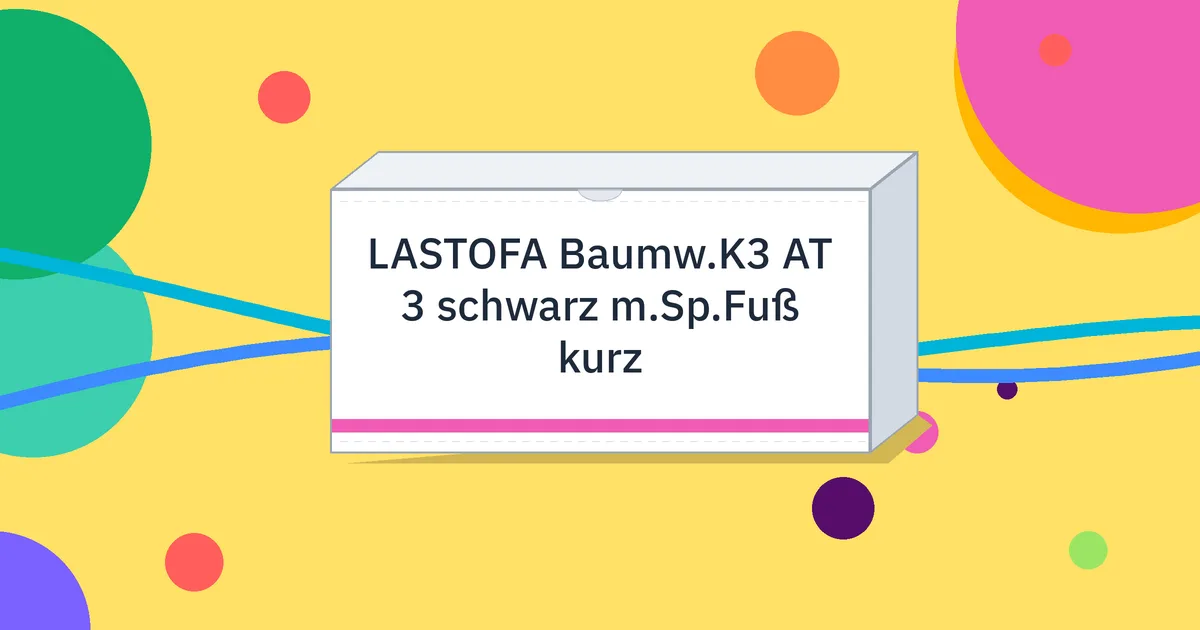 Symbolbild: Packung mit der Aufschrift LASTOFA Baumw.K3 AT 3 schwarz m.Sp.Fuß kurz (PZN 01957970) – Verfügbarkeit und Bezug in Apotheken in Frankfurt am Main