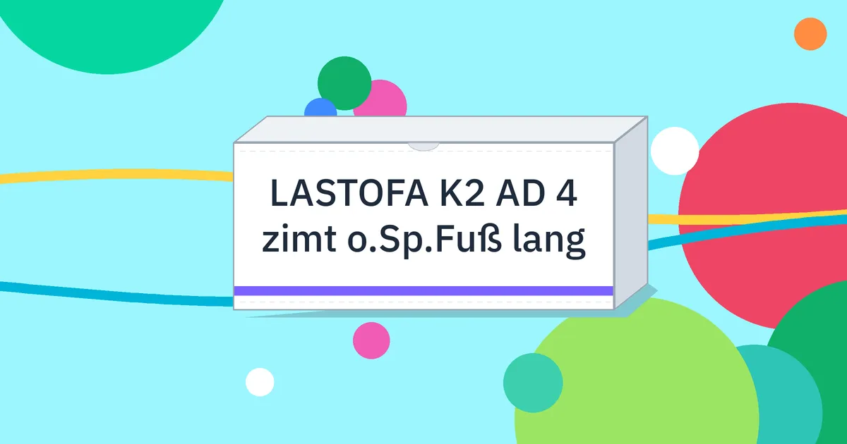 Symbolbild: Packung mit der Aufschrift LASTOFA K2 AD 4 zimt o.Sp.Fuß lang (PZN 14147356) – Verfügbarkeit und Bezug in Apotheken in Frankfurt am Main