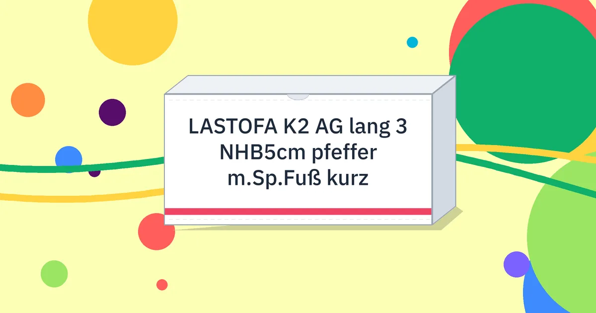 Symbolbild: Packung mit der Aufschrift LASTOFA K2 AG lang 3 NHB5cm pfeffer m.Sp.Fuß kurz (PZN 13804668) – Verfügbarkeit und Bezug in Apotheken in Frankfurt am Main