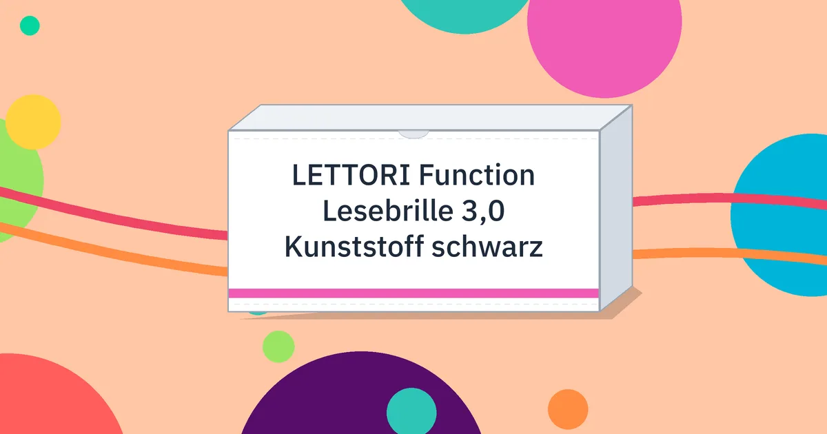 Symbolbild: Packung mit der Aufschrift LETTORI Function Lesebrille 3,0 Kunststoff schwarz (PZN 11118354) – Verfügbarkeit und Bezug in Apotheken in Frankfurt am Main