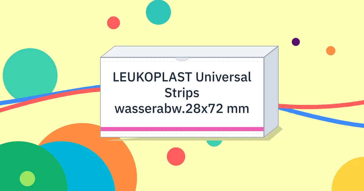 Symbolbild: Packung mit der Aufschrift LEUKOPLAST Universal Strips wasserabw.28x72 mm (PZN 19382984) – Verfügbarkeit und Bezug in Apotheken in Frankfurt am Main