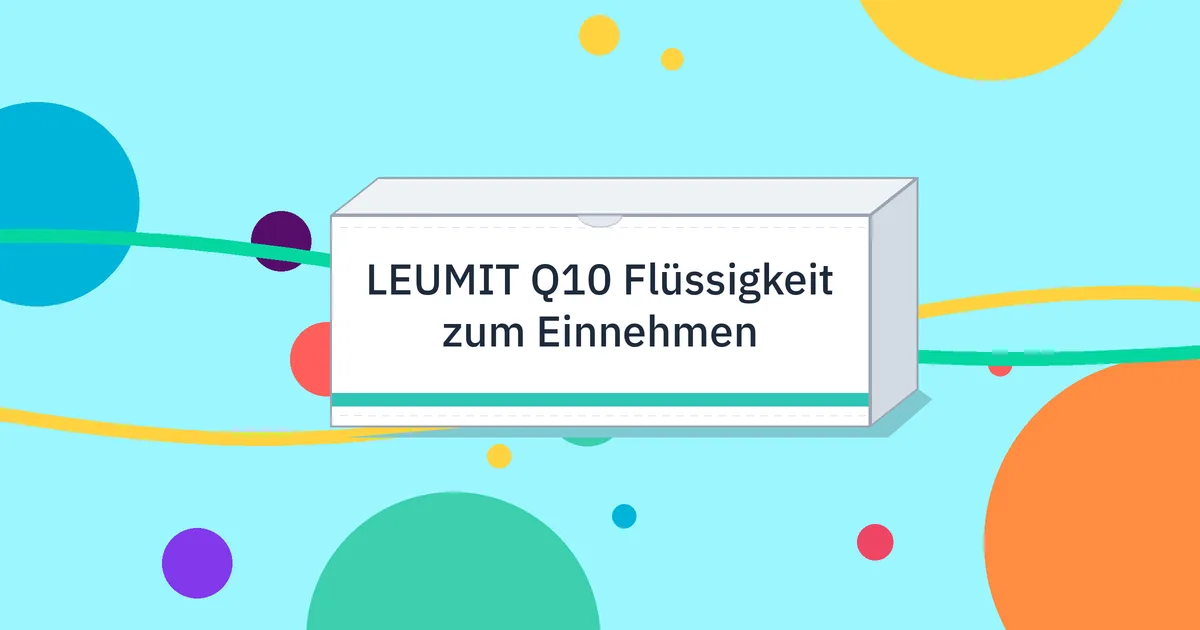Symbolbild: Packung mit der Aufschrift LEUMIT Q10 Flüssigkeit zum Einnehmen (PZN 16941503) – Verfügbarkeit und Bezug in Apotheken in Frankfurt am Main