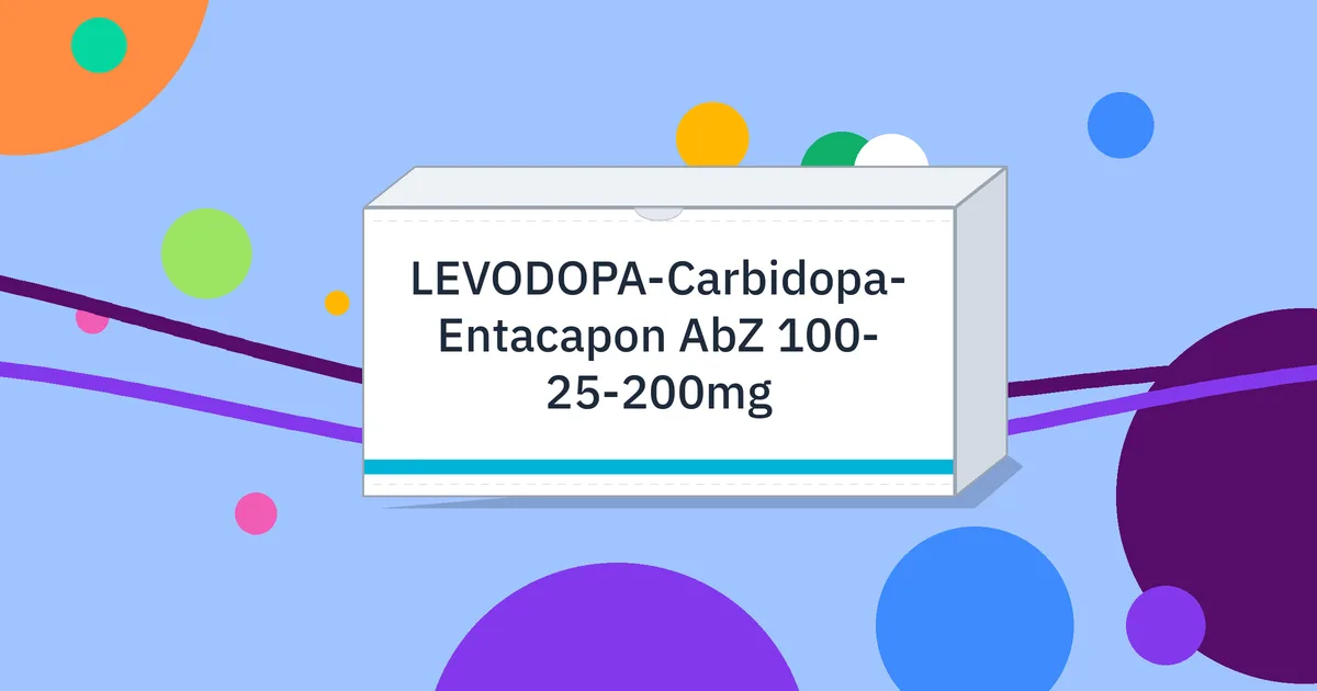 Symbolbild: Packung mit der Aufschrift LEVODOPA-Carbidopa-Entacapon AbZ 100-25-200mg (PZN 10712747) – Verfügbarkeit und Bezug in Apotheken in Frankfurt am Main