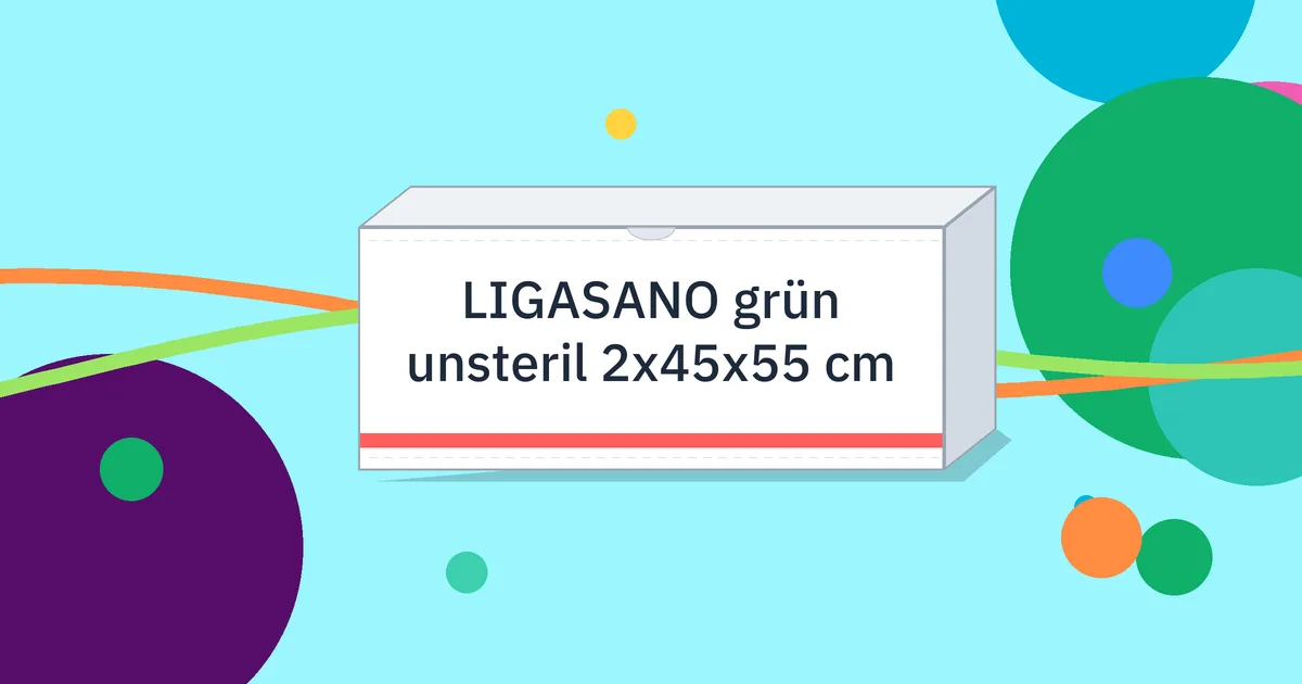 Symbolbild: Packung mit der Aufschrift LIGASANO grün unsteril 2x45x55 cm (PZN 17251775) – Verfügbarkeit und Bezug in Apotheken in Frankfurt am Main