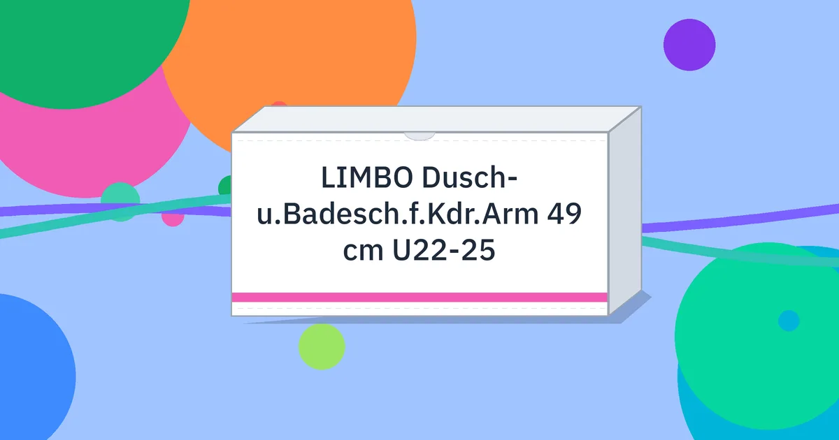 Symbolbild: Packung mit der Aufschrift LIMBO Dusch-u.Badesch.f.Kdr.Arm 49 cm U22-25 (PZN 13234219) – Verfügbarkeit und Bezug in Apotheken in Frankfurt am Main