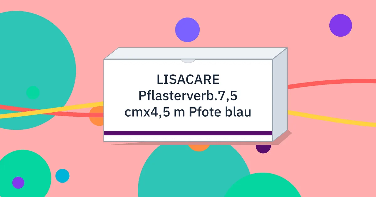 Symbolbild: Packung mit der Aufschrift LISACARE Pflasterverb.7,5 cmx4,5 m Pfote blau (PZN 17892936) – Verfügbarkeit und Bezug in Apotheken in Frankfurt am Main