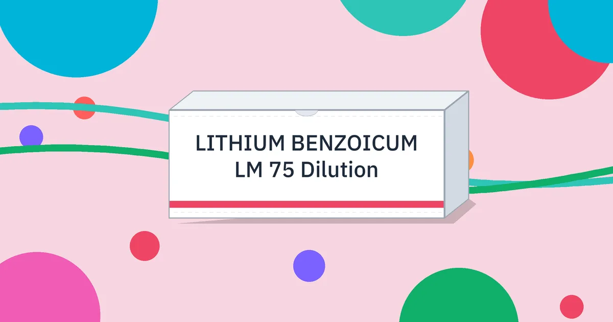 Symbolbild: Packung mit der Aufschrift LITHIUM BENZOICUM LM 75 Dilution (PZN 13531791) – Verfügbarkeit und Bezug in Apotheken in Frankfurt am Main