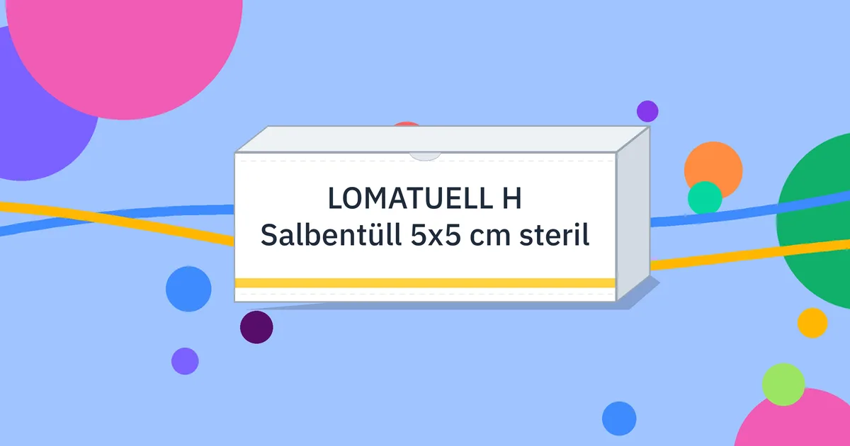 Symbolbild: Packung mit der Aufschrift LOMATUELL H Salbentüll 5x5 cm steril (PZN 17583253) – Verfügbarkeit und Bezug in Apotheken in Frankfurt am Main