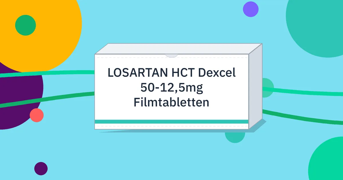Symbolbild: Packung mit der Aufschrift LOSARTAN HCT Dexcel 50-12,5mg Filmtabletten (PZN 09333594) – Verfügbarkeit und Bezug in Apotheken in Frankfurt am Main