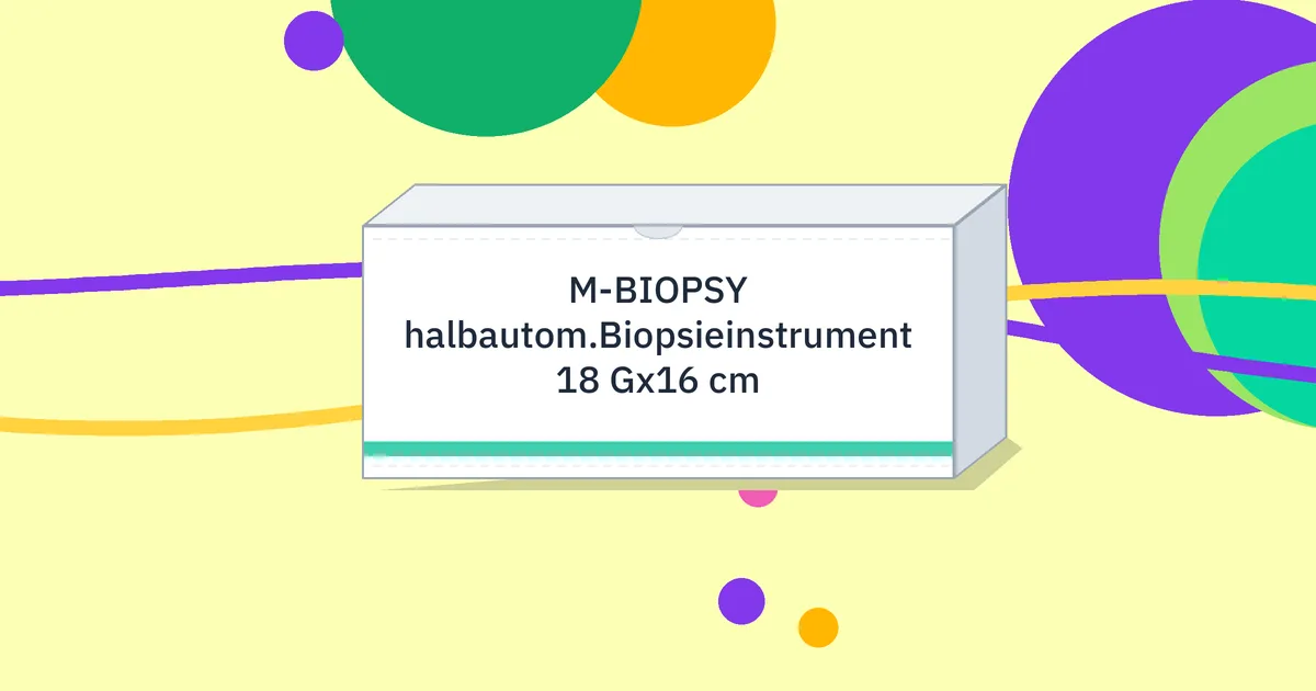Symbolbild: Packung mit der Aufschrift M-BIOPSY halbautom.Biopsieinstrument 18 Gx16 cm (PZN 20601078) – Verfügbarkeit und Bezug in Apotheken in Frankfurt am Main